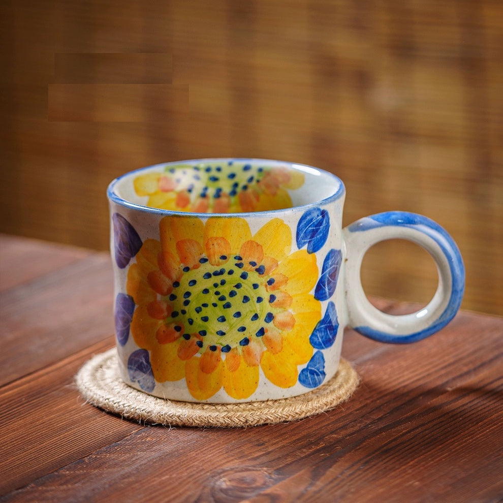 Water Coloured Flora Pattern 450ml Ceramic Tea Cup with Handle/Summer ...